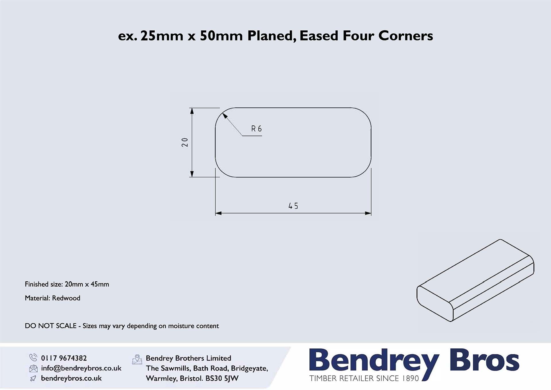 25mm x 50mm x 2.4m Planed Eased Corners | Bendrey Bros