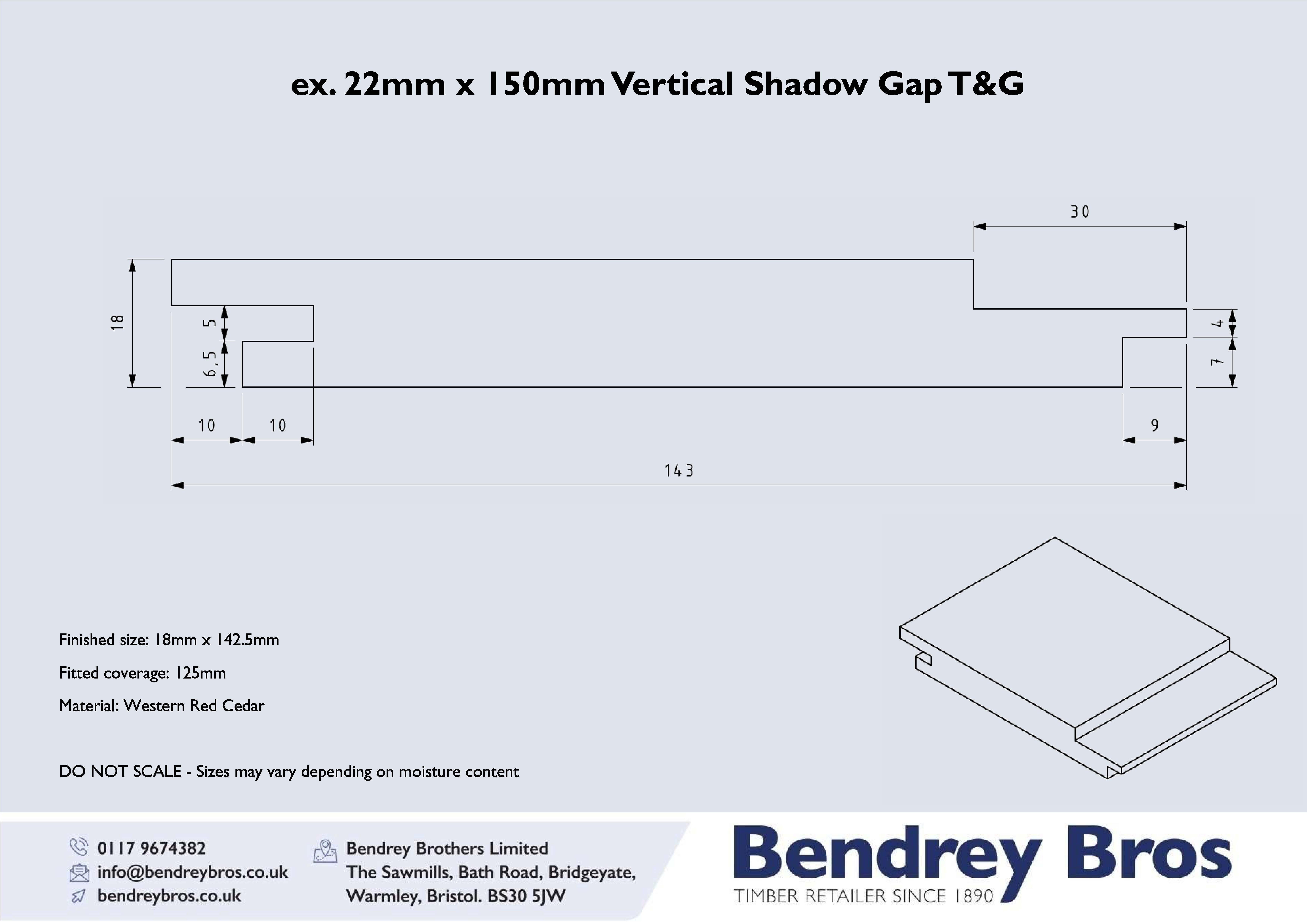 ex. 22 x 150mm Cedar Vertical Shadow Gap T&G